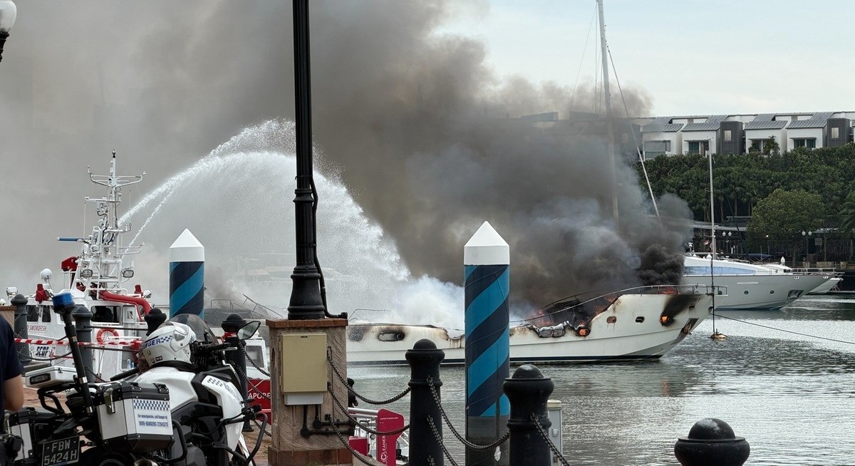 Fire erupts on luxury yacht berthed near Singapore island resort